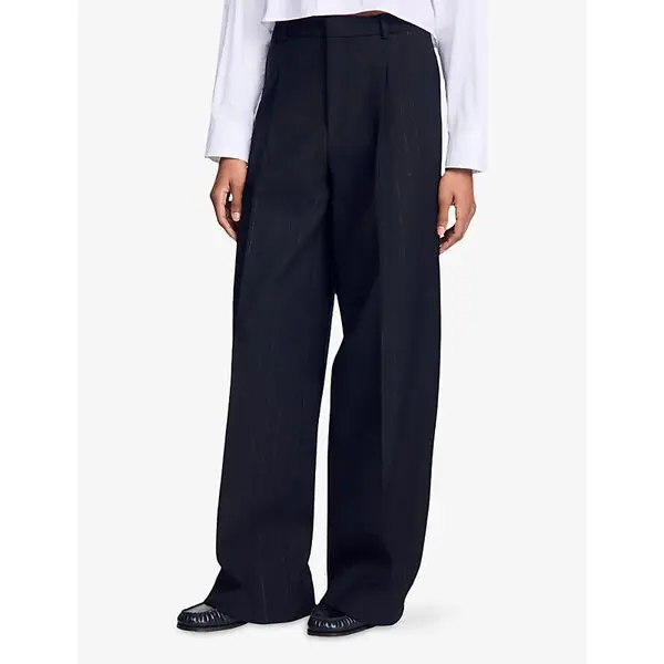 Sandro Pinstriped Wide-leg Woven Trousers