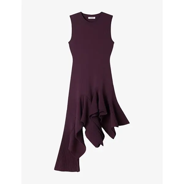 Sandro Asymmetric Sleeveless Knitted Mini Dress - Brown