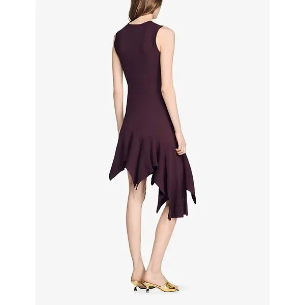 Sandro Asymmetric Sleeveless Knitted Mini Dress - Brown