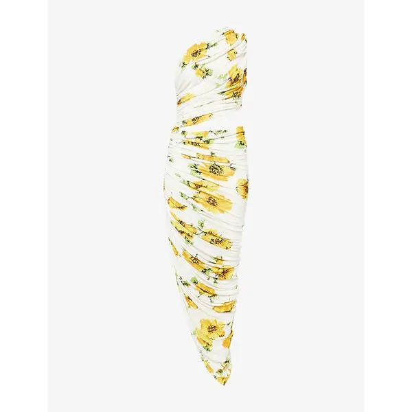 Alaïa Floral-print Ruched Midi Dress