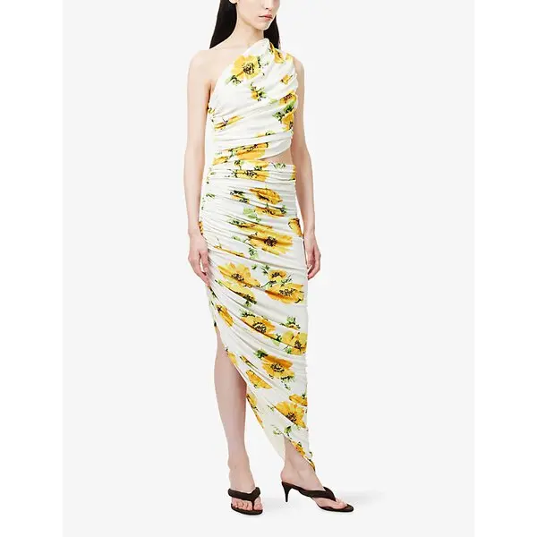 Alaïa Floral-print Ruched Midi Dress