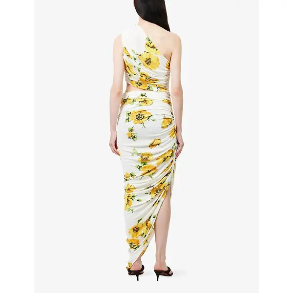 Alaïa Floral-print Ruched Midi Dress