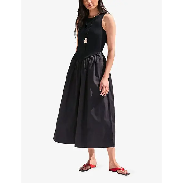 RO&ZO Sleeveless Jersey-bodice Cotton Midi Dress