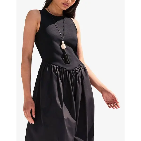 RO&ZO Sleeveless Jersey-bodice Cotton Midi Dress
