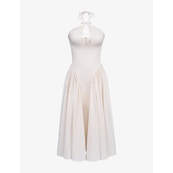 House Of Cb Lilli Keyhole-front Stretch-cotton Midi Dress - Creampink
