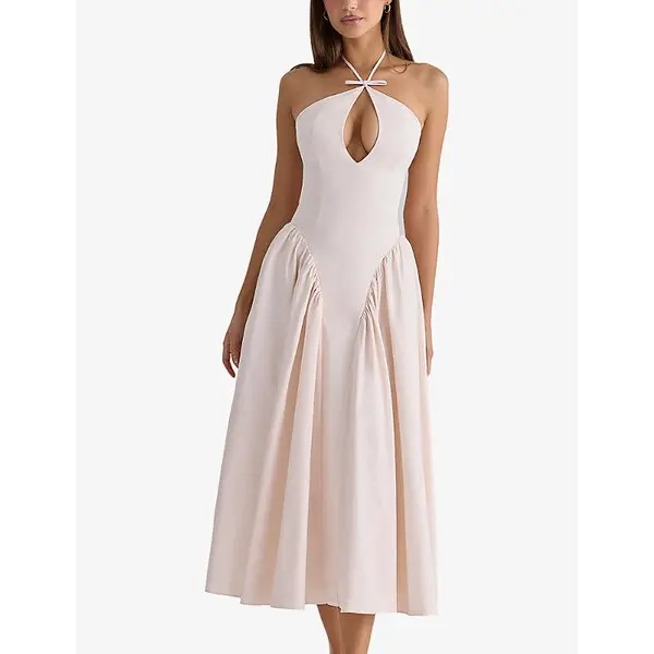House Of Cb Lilli Keyhole-front Stretch-cotton Midi Dress - Creampink