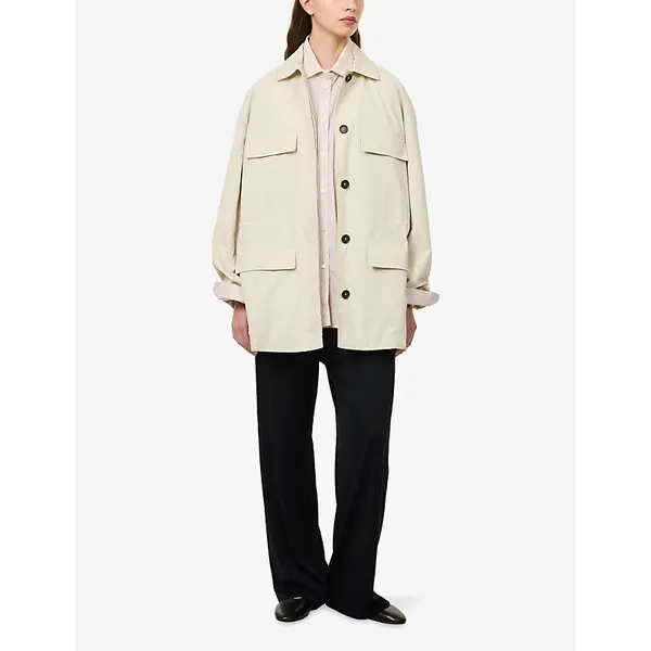 TOTEME Collared Drawstring Cotton-blend Jacket - Oyster