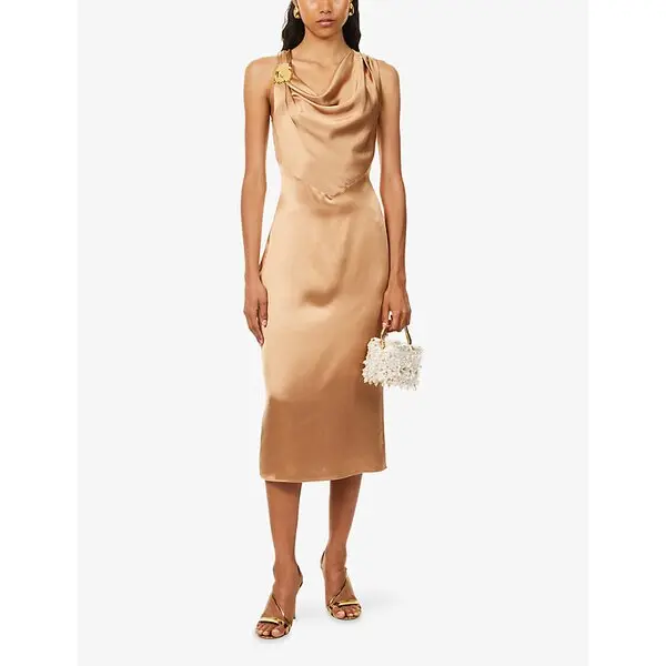 THE DROPPED COLLECTION Cowl Neck Sleeveless Silk Midi Dress