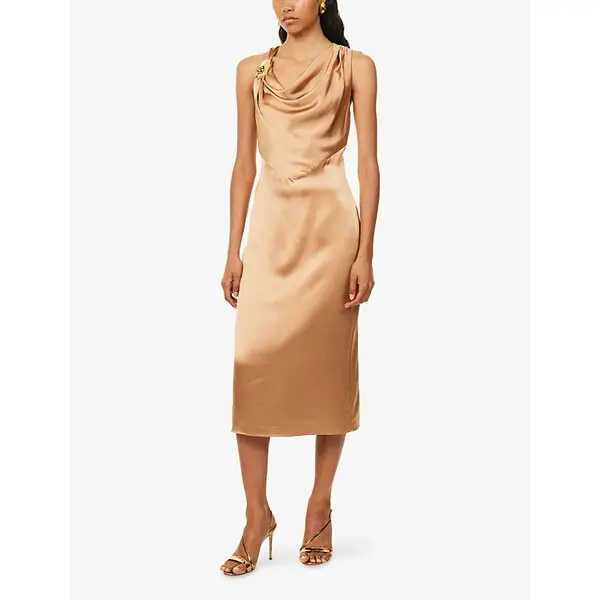 THE DROPPED COLLECTION Cowl Neck Sleeveless Silk Midi Dress