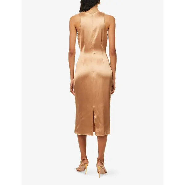 THE DROPPED COLLECTION Cowl Neck Sleeveless Silk Midi Dress