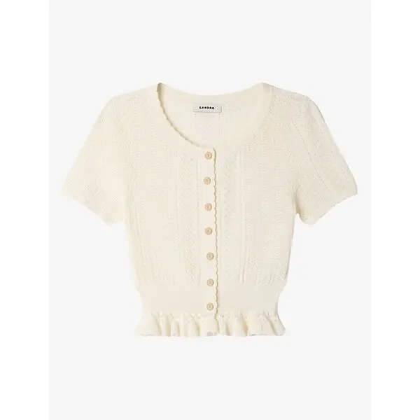 Sandro Pointelle Round-neck Stretch-knit Cardigan