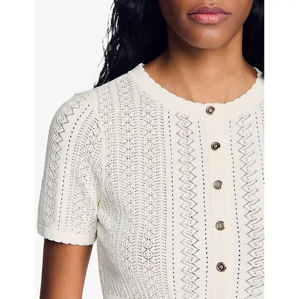 Sandro Pointelle Round-neck Stretch-knit Cardigan