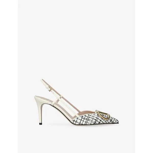 Valentino Garavani Vlogo Signature 80 Slingback Tweed Heels - White/comb