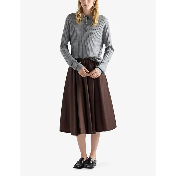 Prada Gathered Re-nylon Midi Skirt