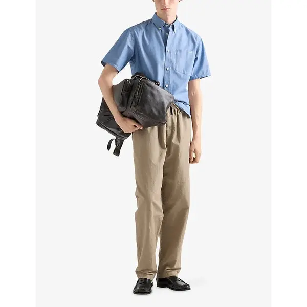 Prada Short-sleeve Chambray Cotton-linen Shirt