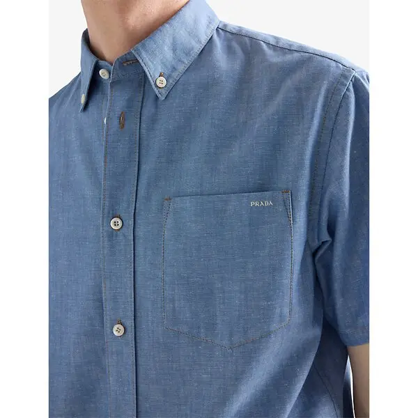 Prada Short-sleeve Chambray Cotton-linen Shirt