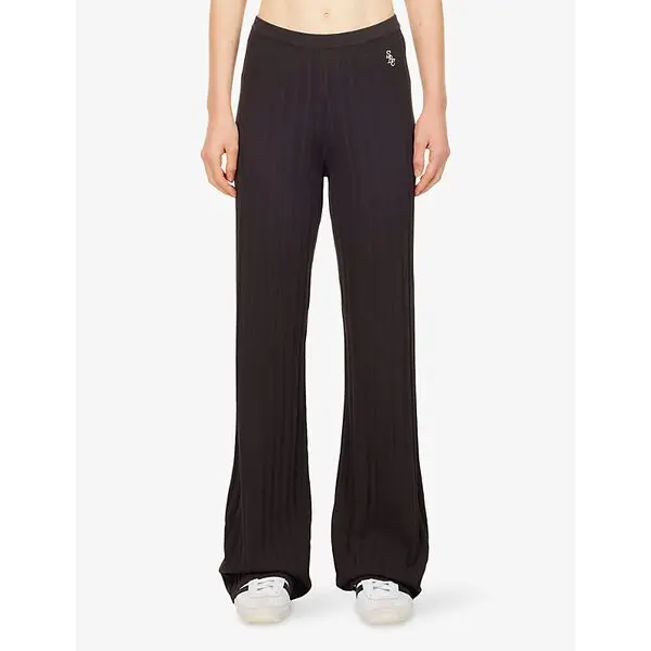 SPORTY & RICH Embroidered Ribbed Knitted Trousers