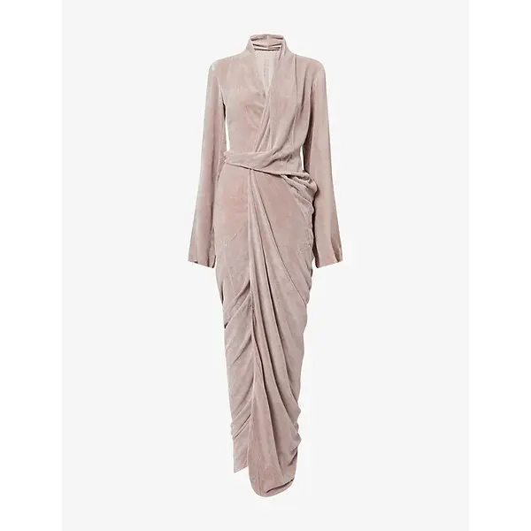 Rick Owens Wrap-over Draped Velvet Gown - Rose