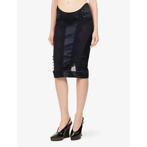 DILARA FINDIKOGLU Behind The Window" Stretch-satin And Mesh Knee-length Skirt