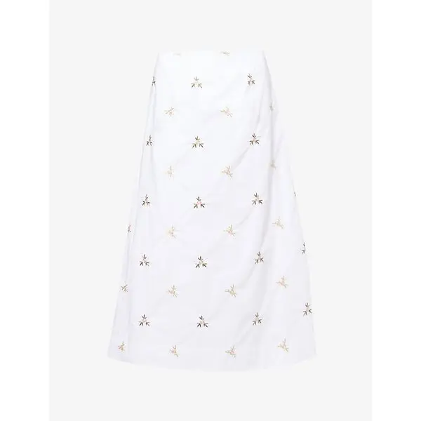 Simone Rocha Ripple Floral-embroidered Cotton Midi Skirt - White