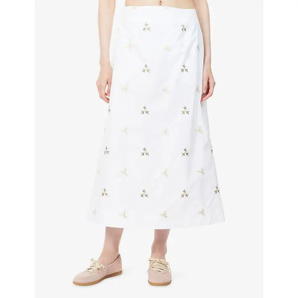 Simone Rocha Ripple Floral-embroidered Cotton Midi Skirt