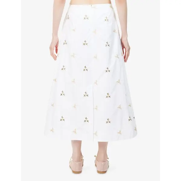 Simone Rocha Ripple Floral-embroidered Cotton Midi Skirt