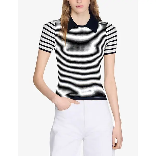 Sandro Striped Polo-style Silk-blend Jumper