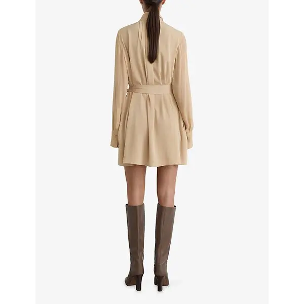 REISS Iman Tie-neck Woven Mini Dress