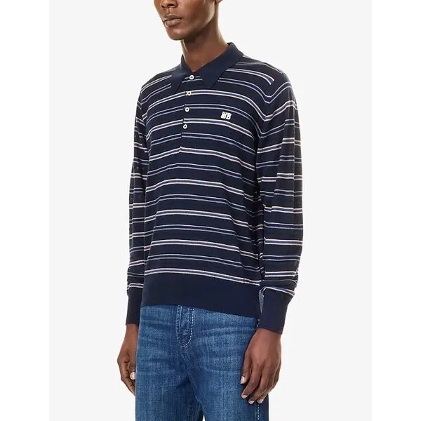 WALES BONNER Beam Striped Wool Polo Shirt