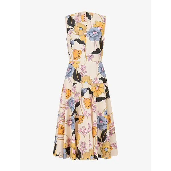 Marni Printed Cotton Poplin Midi Dress