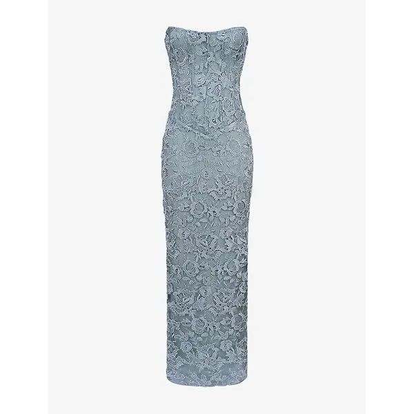 House Of Cb Anisa Hand-beaded Strapless Maxi Dress - Jade