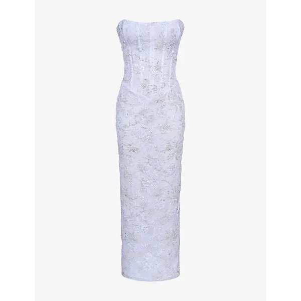 House Of Cb Anisa Hand-beaded Strapless Maxi Dress - White