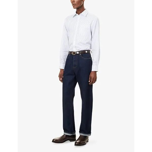 Dunhill Striped Pointed-collar Textured-cotton Shirt