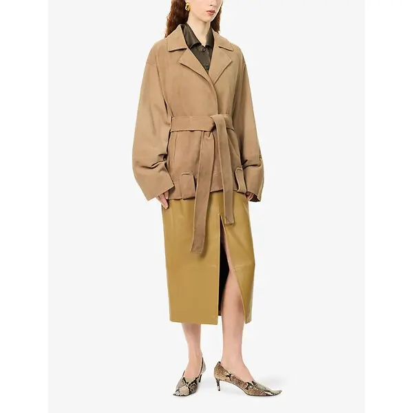 Khaite Alder Belted Suede Jacket - Khaki