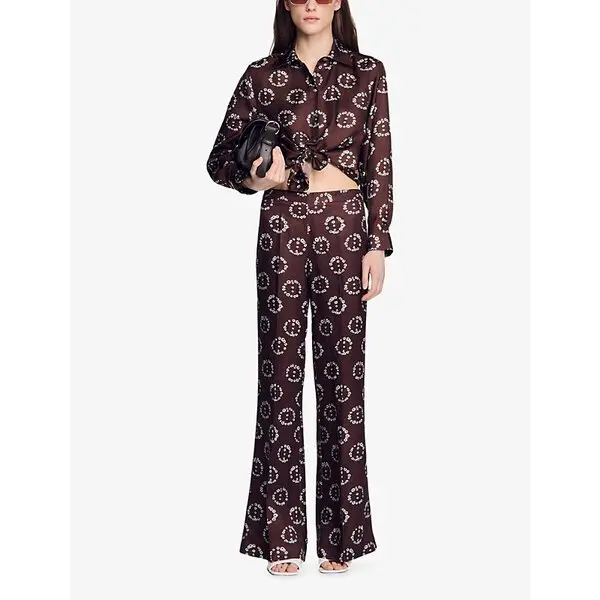 Sandro Floral-print Long-sleeve Silk Shirt