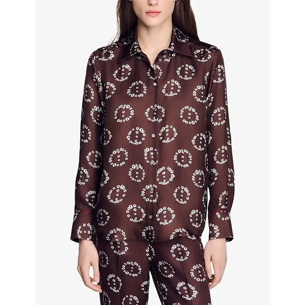Sandro Floral-print Long-sleeve Silk Shirt