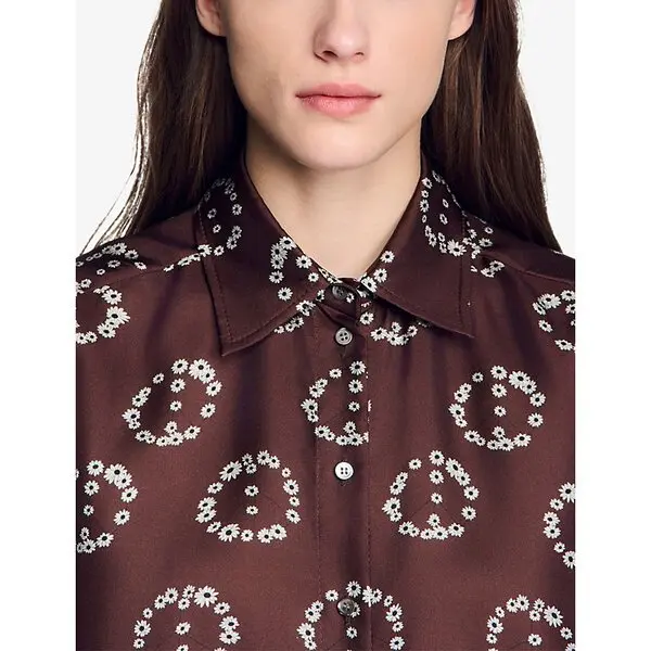Sandro Floral-print Long-sleeve Silk Shirt