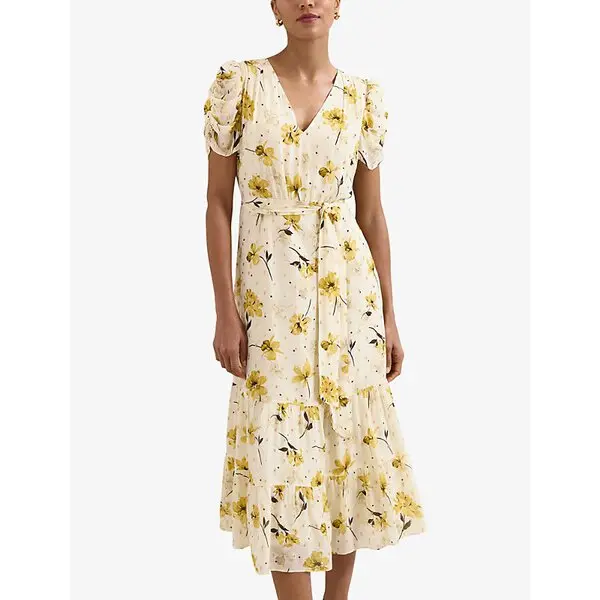 PHASE EIGHT Azalea Floral Midi Dress - Pale Yellow