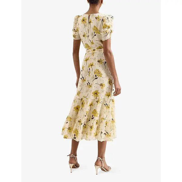 PHASE EIGHT Azalea Floral Midi Dress - Pale Yellow