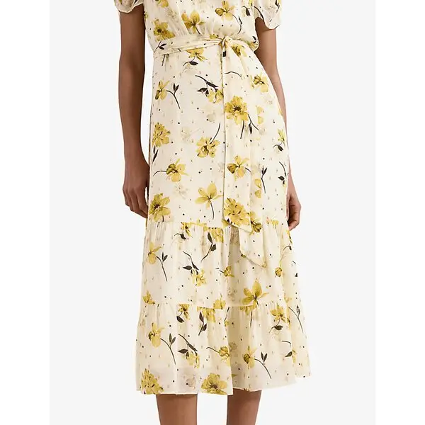 PHASE EIGHT Azalea Floral Midi Dress - Pale Yellow