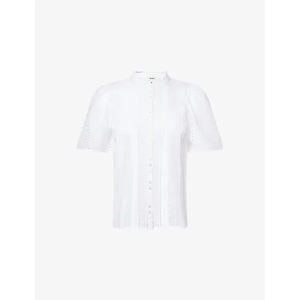 ME+EM Broderie Anglaise Cotton Blouse With Frilled Collar