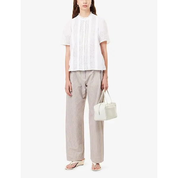 ME+EM Broderie Anglaise Cotton Blouse With Frilled Collar