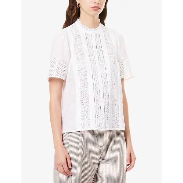 ME+EM Broderie Anglaise Cotton Blouse With Frilled Collar