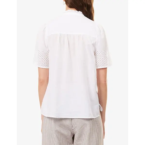 ME+EM Broderie Anglaise Cotton Blouse With Frilled Collar