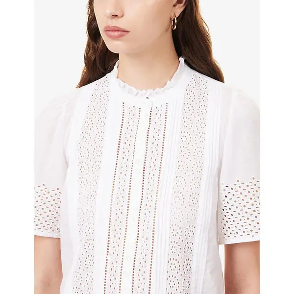 ME+EM Broderie Anglaise Cotton Blouse With Frilled Collar