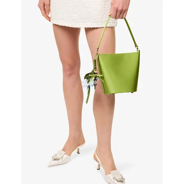 SELF-PORTRAIT Flower-charm Bucket Satin Handbag