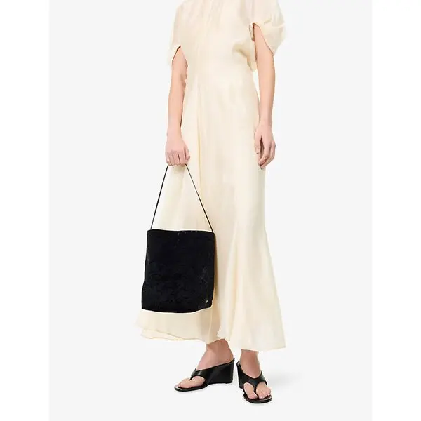 VALESQUE Small Crushed Velvet Bucket Bag