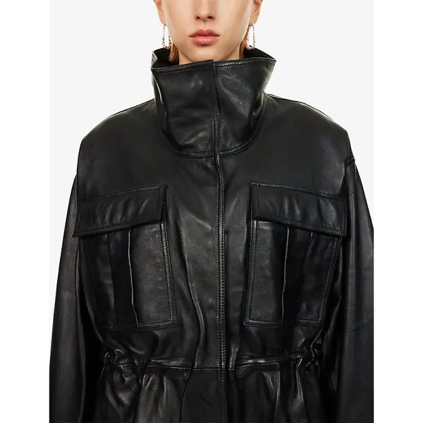ROHE FRAMES Funnel-neck Sculptural Leather Jacket