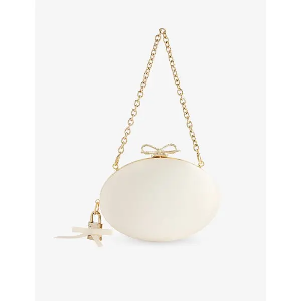 SELF-PORTRAIT Oval Bow Satin Clutch Bag - Cream