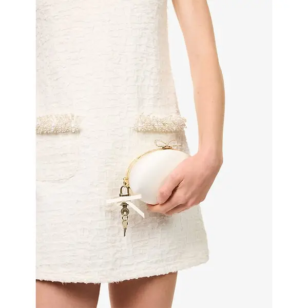 SELF-PORTRAIT Oval Bow Satin Clutch Bag - Cream